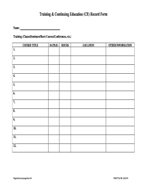 Fillable Online kingcounty Training Continuing Education CE Record Form ...