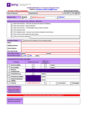 Fillable Online nyu NYU Certificate of bInsuranceb Request - New York University - nyu Fax Email ...