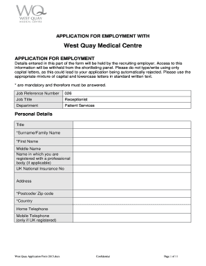 Fillable Online westquaymedicalcentre co NHS Standard Application ...