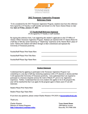 Fillable Online 2012 Tennessee Apprentice Program Reference Form Fax ...