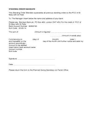 Fillable Online stmarytheboltons org STANDING ORDER MANDATE This ...