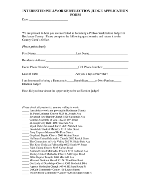 Fillable Online FORM INTERESTED POLLWORKER ELECTION JUDGE APPLICATION ...