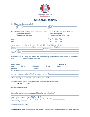 Fillable Online LISTING QUESTIONNAIRE - Atlanta Ben Fax Email Print ...