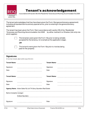 Fillable Online Tenant39s Acknowledgement - Form 18a - section 58 Fax ...