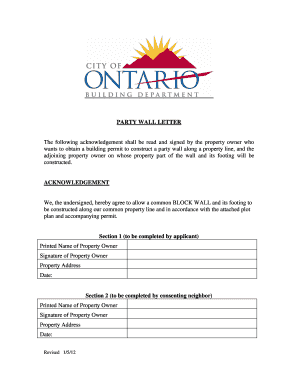 Fillable Online PARTY WALL LETTER ACKNOWLEDGEMENT - Ontario Fax Email ...