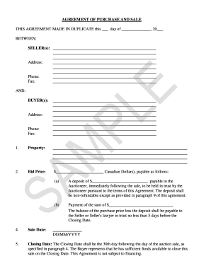 Fillable Online Real Estate Auction Agreement of Purchase Sale - draft ...