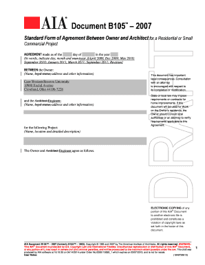 Fillable Online case TM Document B105 2007 Standard Form of Agreement ...