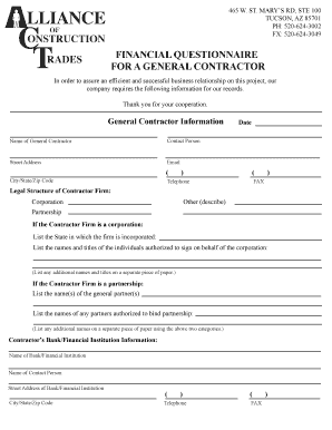 Fillable Online Financial Questionnaire for a General Contractor Fax ...