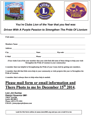 Fillable Online lions5m1 Club Lion of the year form 2014 2015 - Lions ...
