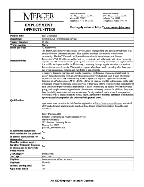 Fillable Online 1501 Mercer University Drive Fax Email Print - pdfFiller