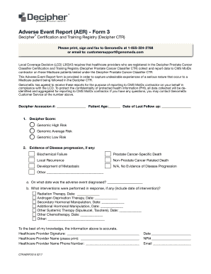 Fillable Online Adverse Event bReportb AER - bForm 3b - Decipher Test ...