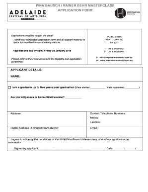Fillable Online Pina Bausch Masterclass Application Form Fax Email ...