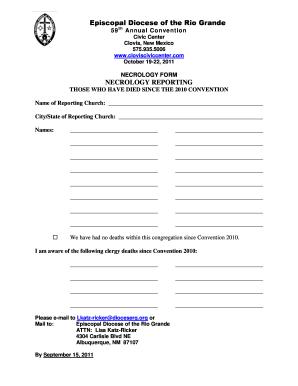 Fillable Online NECROLOGY FORM NECROLOGY REPORTING THOSE WHO HAVE DIED ...