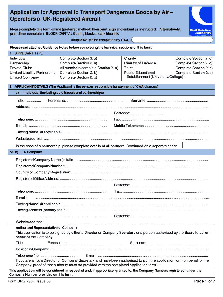 Fillable Online Application for Approval to Transport Dangerous Fax ...
