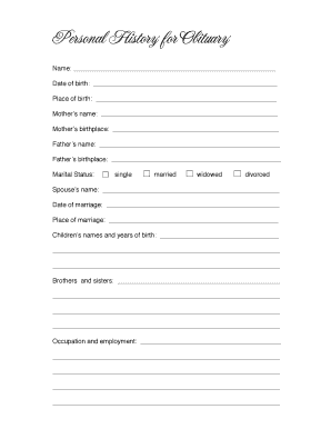 Fillable Online Personal History for Obituary - Funeral Program Fax Email Print - pdfFiller