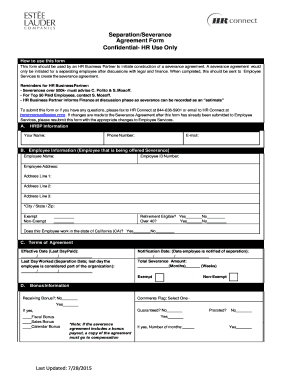 Fillable Online SeparationSeverance Agreement Form Confidential- HR Use ...