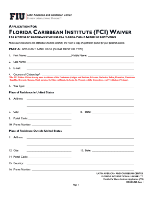 Fillable Online lacc fiu FLORIDA CARIBBEAN INSTITUTE (FCI) WAIVER Fax ...