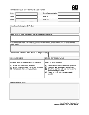 Fillable Online sephorac sabanow BRAND FOCUS DAY TOUCHBASE FORM ...