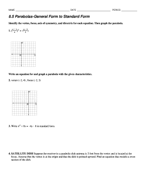 Fillable Online 85 Parabolas-General Form to Standard Form Fax Email ...