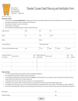 Fillable Online wmich Transfer Course Credit Planning and Verification ...