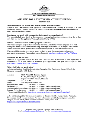 Fillable Online Who should apply for Visitor Visa Tourist stream, subclass 600 visa Fax Email ...