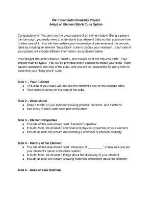 Fillable Online We Elements Chemistry Project Adopt an Element Block ...