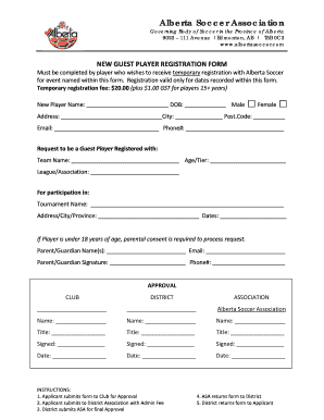 Fillable Online NEW GUEST PLAYER REGISTRATION FORM Fax Email Print ...