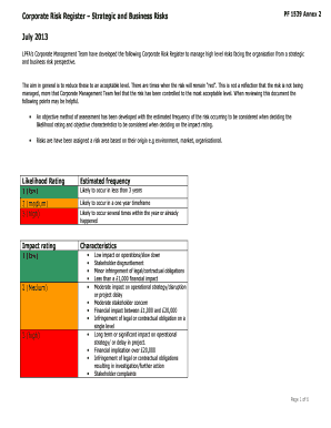 Fillable Online Corporate Risk Register Strategic and Business Risks ...