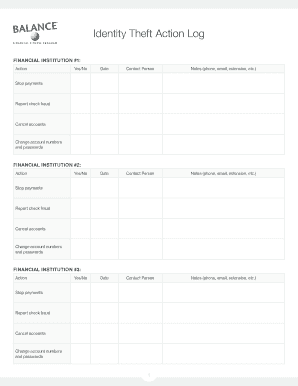 Fillable Online Identity Theft Action Log Fax Email Print - pdfFiller