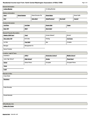 Fillable Online Residential Income Input Form North Central Fax Email ...