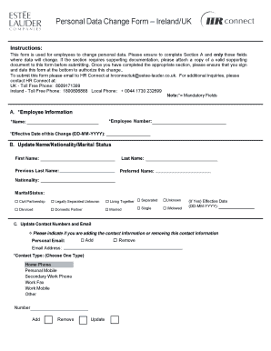Fillable Online Personal Data Change Form IrelandUK Fax Email Print ...