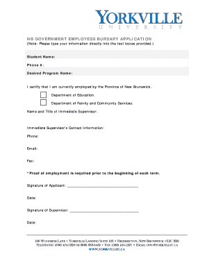 Fillable Online NB GOVERNMENT EMPLOYESS BURSARY APPLICATION (Note ...