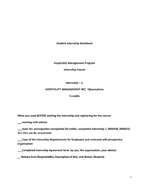 Fillable Online Student Internship Workbook Hospitality Management ...