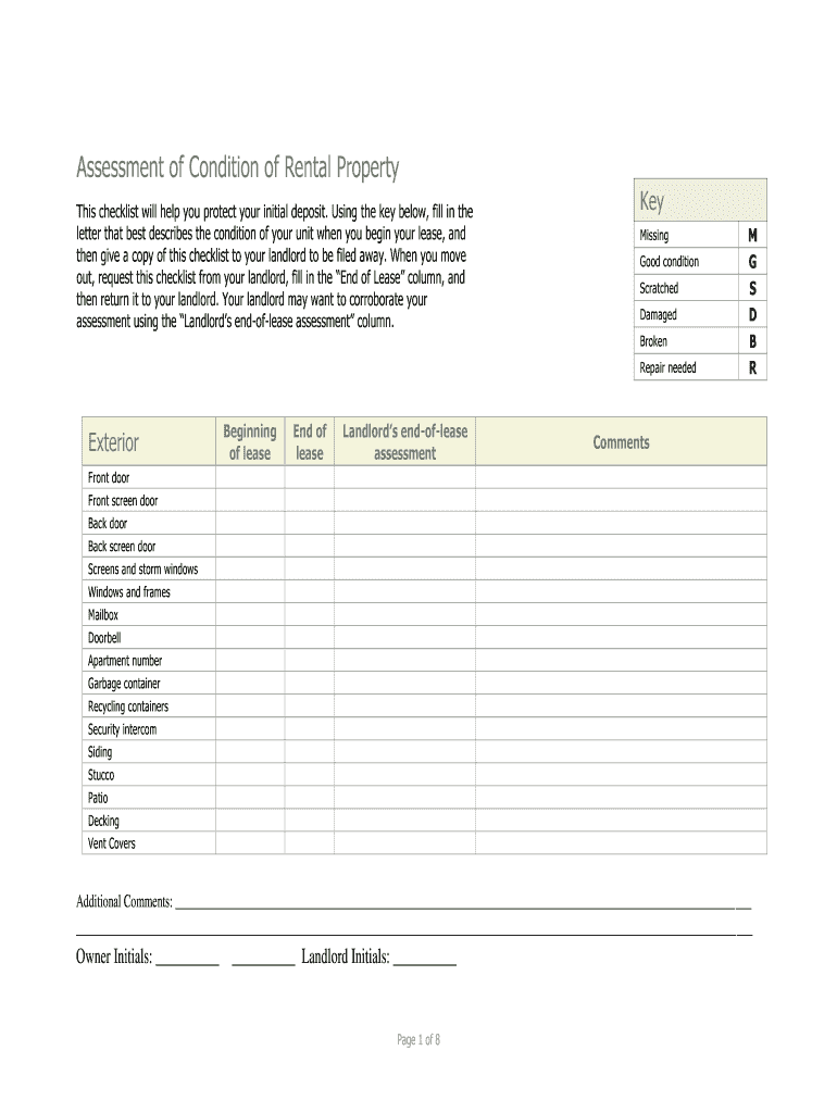 Fillable Online Assessment of Condition of Rental Property Fax Email ...