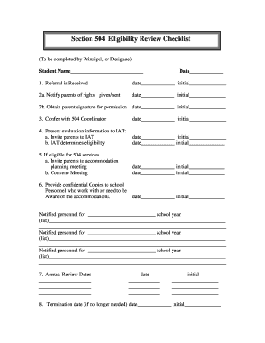 Fillable Online lucascubs Section 504 Eligibility Review Checklist ...