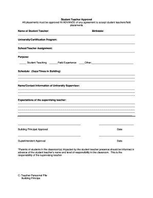 Fillable Online foxbay k12 wi Student Teacher Approval Form 1 30 13 Fax ...