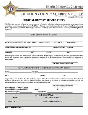 Fillable Online CRIMINAL HISTORY RECORD CHECK - Loudoun County Sheriff ...