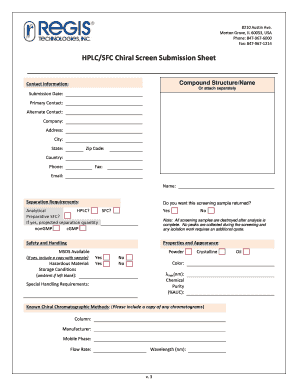 Fillable Online HPLCSFC Chiral Screen Submission Sheet Fax Email Print ...