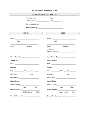 Fillable Online WEDDING INFORMATION FORM - Live Life Together Fax Email ...