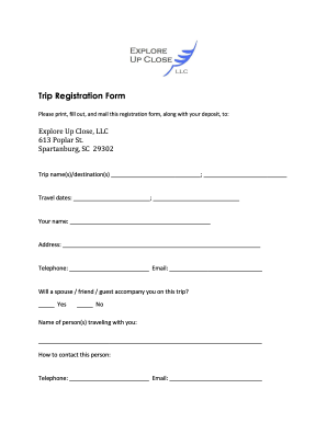 Fillable Online Trip Registration Form - Explore Up Close Fax Email ...