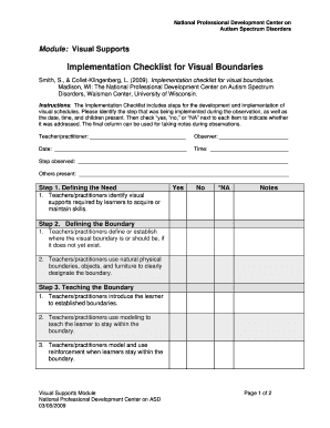 Fillable Online Implementation Checklist for Visual Boundaries Fax ...