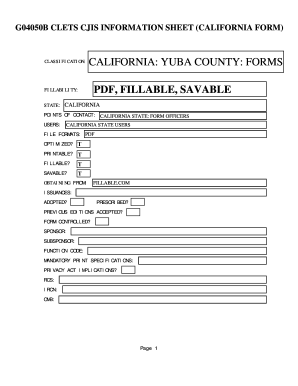 Fillable Online G04050B CLETS CJIS INFORMATION SHEET (CALIFORNIA FORM ...