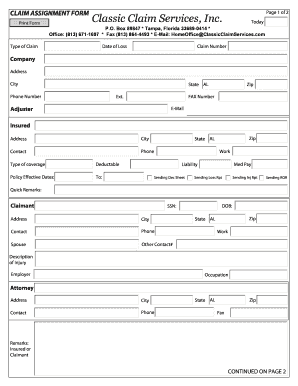 Fillable Online Claim Assign Form - Classic Claim Services Fax Email ...