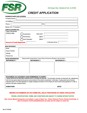 Fillable Online FSR Credit Application. FSR Credit Application Fax Email Print - pdfFiller