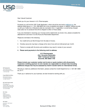 Fillable Online usp Enclosed you will find the USP Credit Application ...