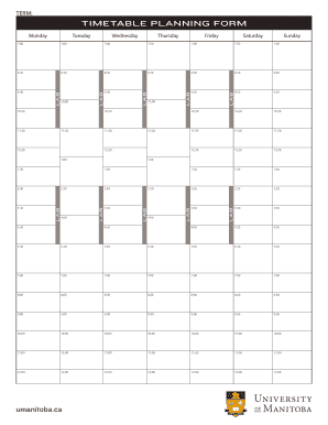 Fillable Online umanitoba TIMETABLE PLANNING bFORMb umanitobaca Fax ...