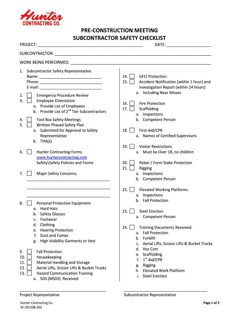 Fillable Online Bpreb-construction meeting subcontractor safety bb ...