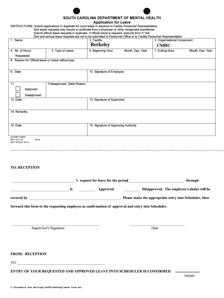 Fillable Online bcmhc leave form.doc - bcmhc Fax Email Print - pdfFiller
