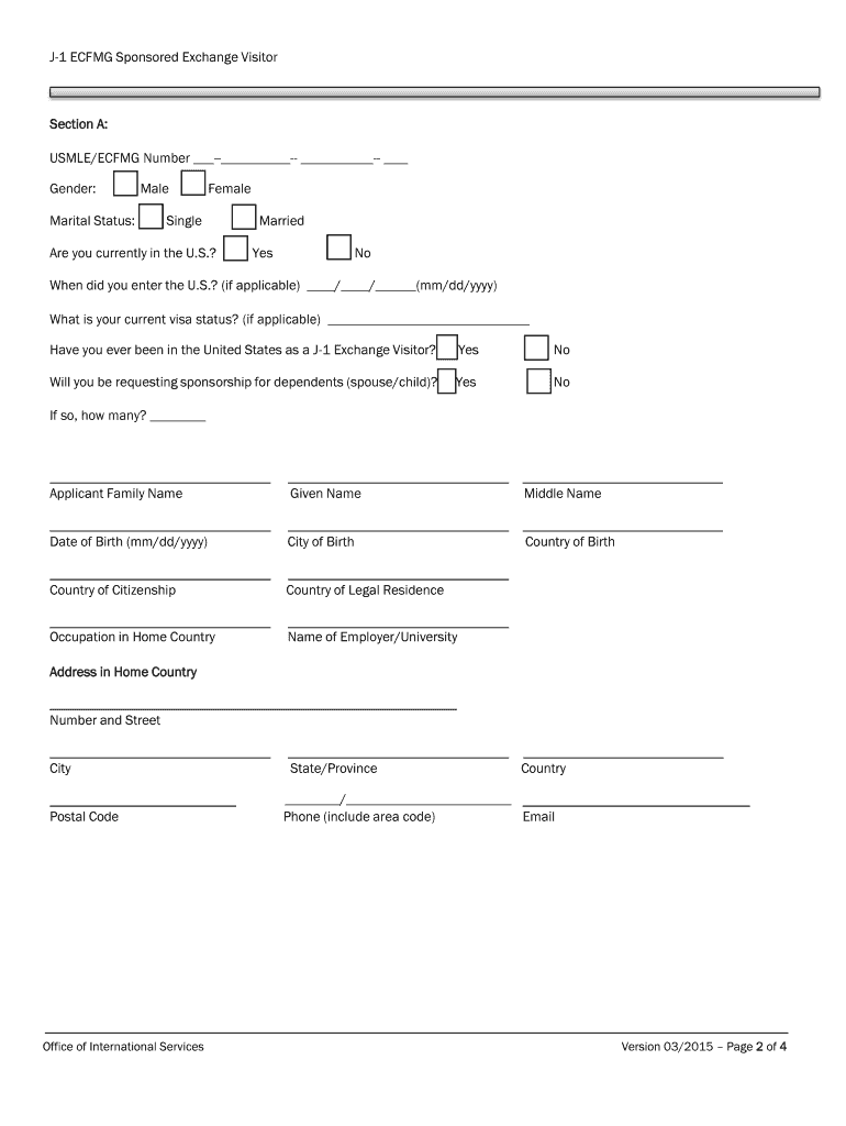 Fillable Online uthscsa ECFMG SPONSORED J-1 EXCHANGE VISITORS Fax Email ...