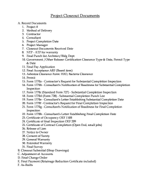 Fillable Online Project Closeout Documents Fax Email Print - pdfFiller
